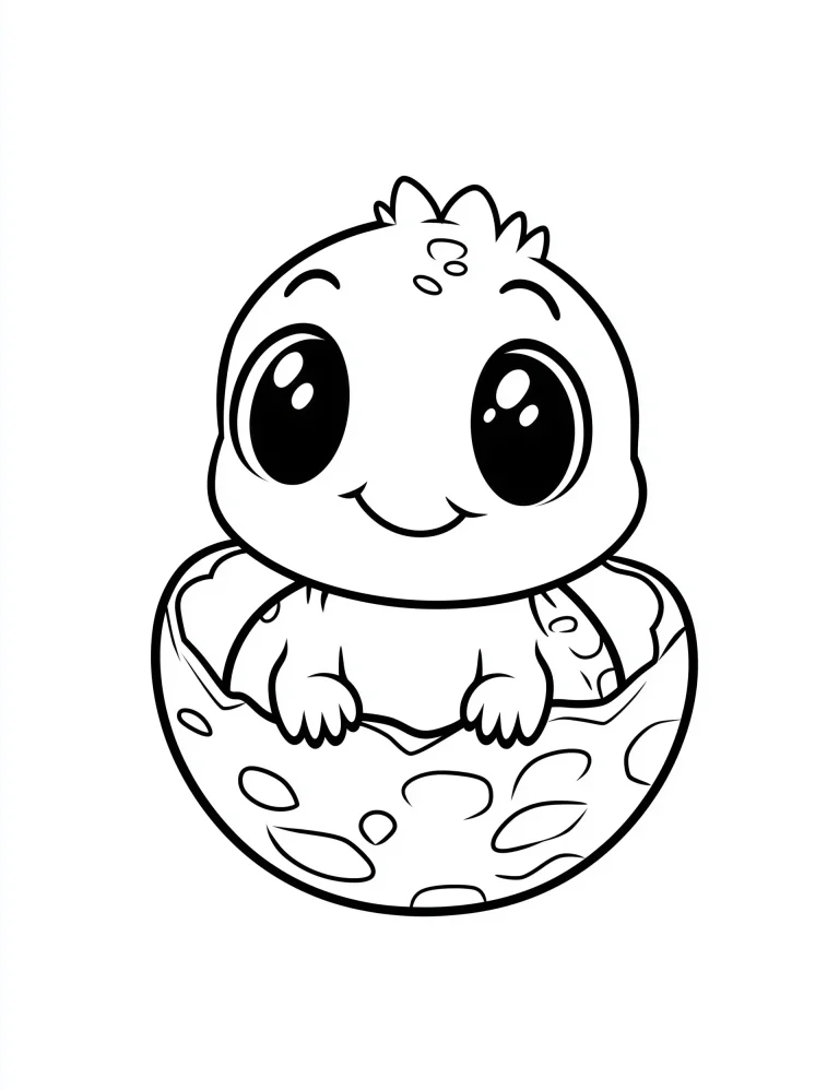 Adorable Baby Dinosaur Hatching from Egg Coloring Page - Mindset Flow