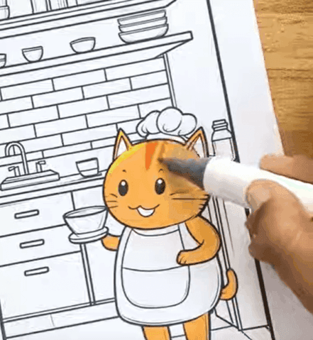 Cute Chef Cat in a Cozy Kitchen Printable Coloring Page - Mindset Flow