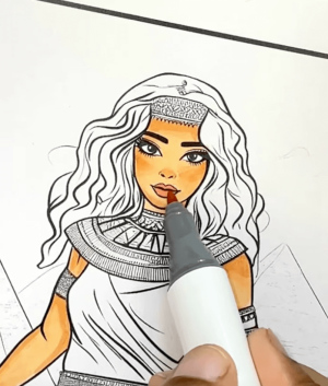 Egyptian Woman in Front of Pyramids Adult Coloring Page - Mindset Flow