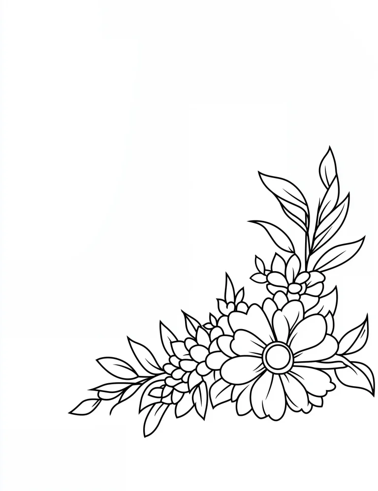 Floral Corner Frame with Leaves and Flowers Design Coloring Page ...