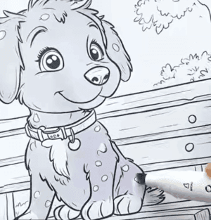 Happy Dog On Garden Bench Printable Coloring Page - Mindset Flow
