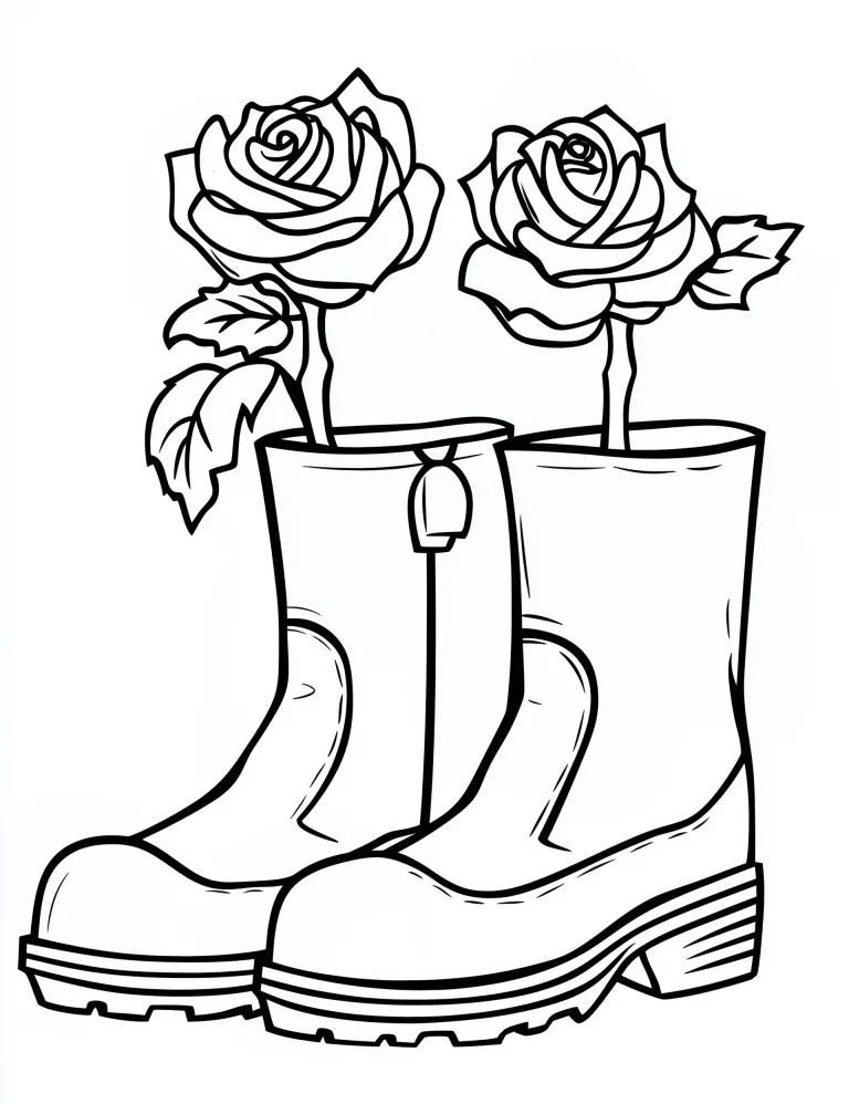 Rubber Boots with Blooming Roses Coloring Page - Mindset Flow