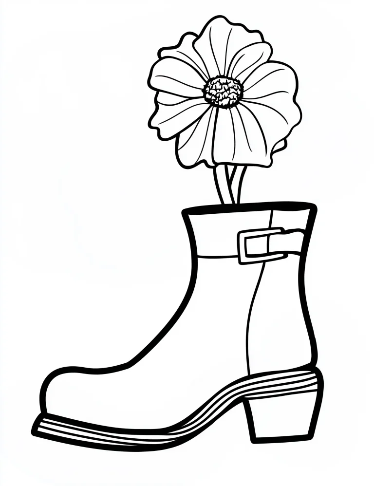 Single Boot with Flower Vase Coloring Page - Mindset Flow