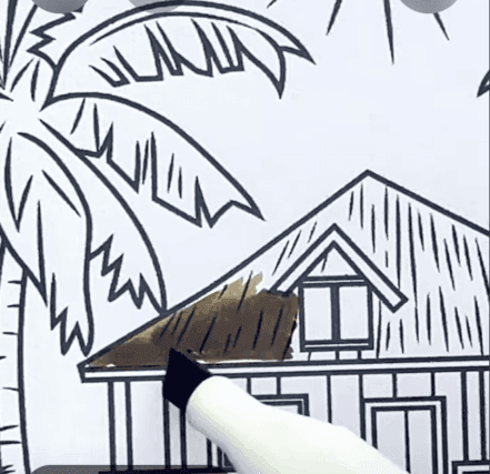 Tropical Beach Hut With Palm Trees Printable Coloring Page - Mindset Flow